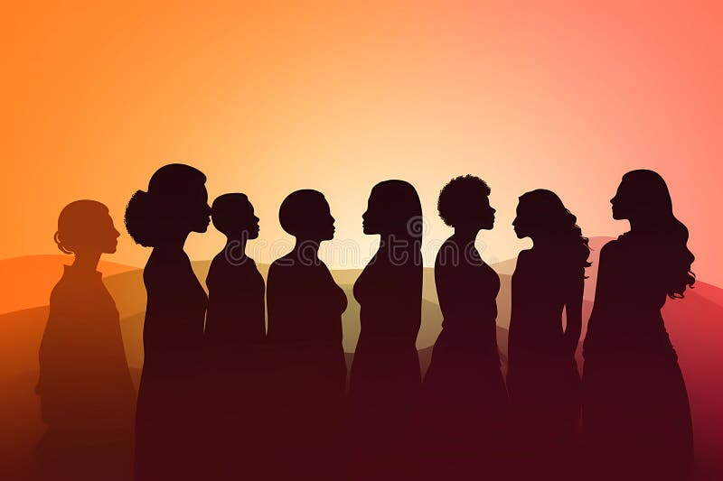 Silhouettes of Women Standing in a Line, with the Word Women on the ...