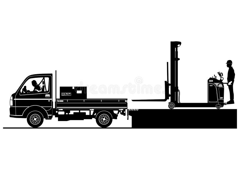 Silhouettes of Worker Loading Small Truck. Stock Vector - Illustration ...