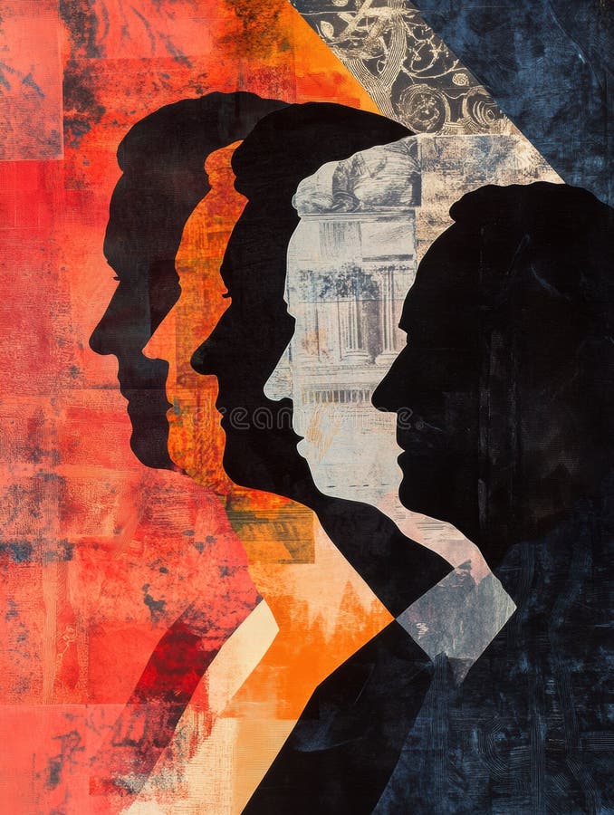 Modern Artistic Collage Featuring Silhouettes of World Leaders with ...