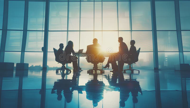 Silhouttes of Business People As Team Sitting Round Table Stock Image ...