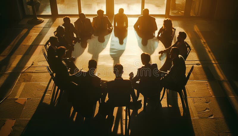 Silhouttes of Business People As Team Sitting Round Table Stock Image ...