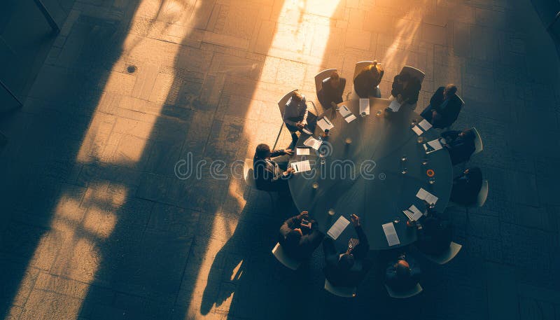 Silhouttes of Business People As Team Sitting Round Table Stock Image ...