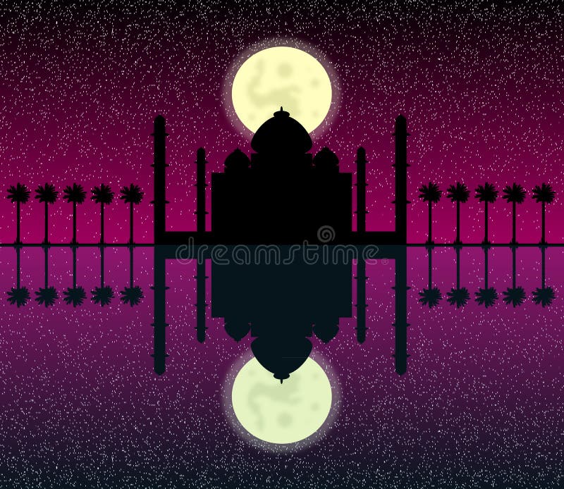 Silhueta Das Mesquitas Na Noite Da Lua Ilustração do Vetor - Ilustração ...