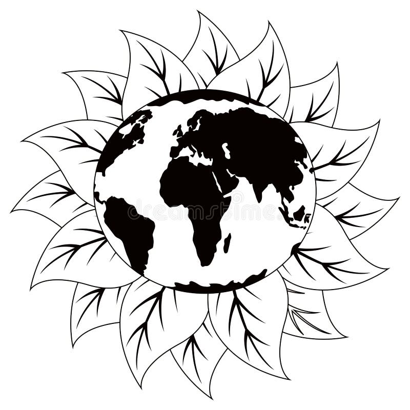 Silhueta De Um Planeta Da Terra No Folhas Ilustração Do Vetor