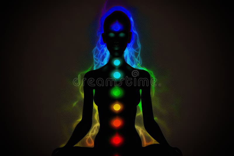 Silhueta De Uma Mulher Meditante Com Sete Chakras. Ai Generativo ... Silhueta De Uma Mulher Meditante Com Sete Chakras. Ai Generativo ...