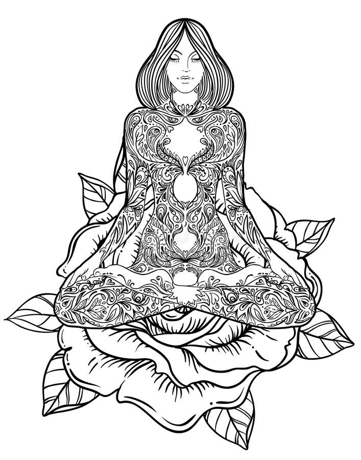 Silhueta Ornamentado Da Mulher Que Senta-se Na Pose Dos Lótus Meditação ... Silhueta Ornamentado Da Mulher Que Senta-se Na Pose Dos Lótus Meditação ...