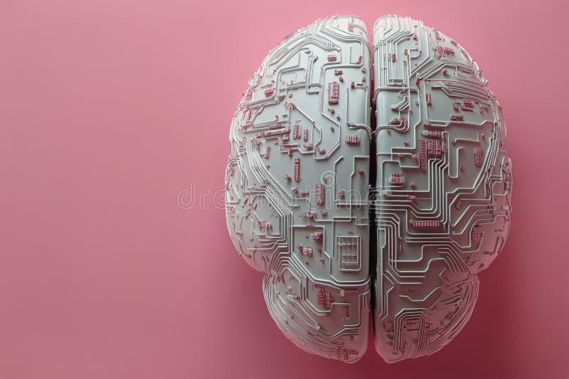 Modern Digital Brain with Circuitry Design on a Red Background ...