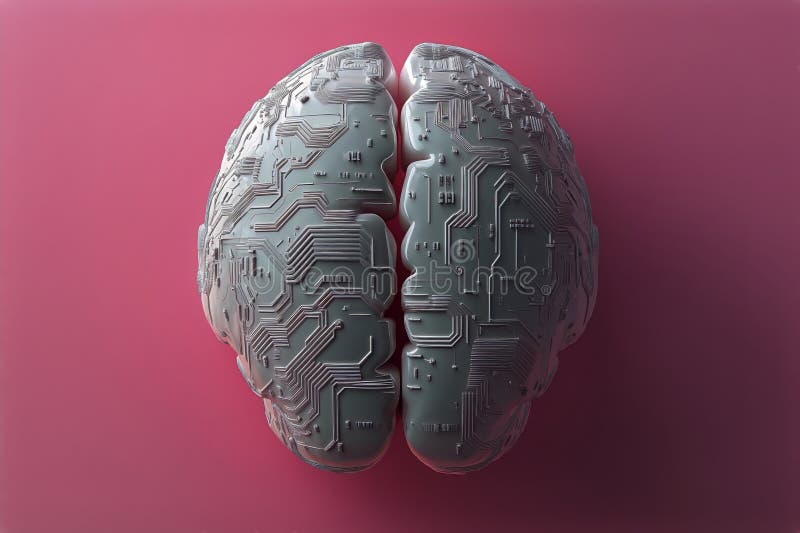 Modern Digital Brain with Circuitry Design on a Red Background ...