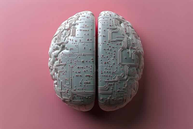 Modern Digital Brain with Circuitry Design on a Red Background ...