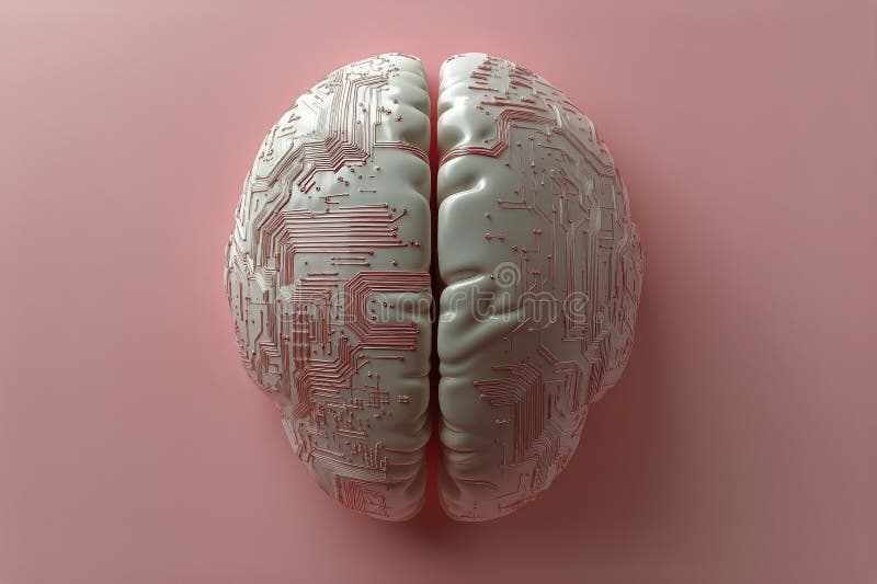 Modern Digital Brain with Circuitry Design on a Red Background ...
