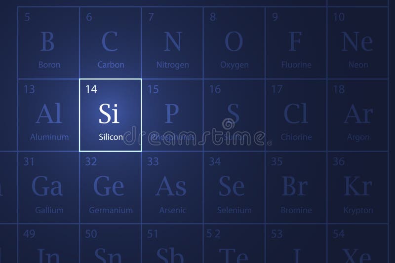 Silicon Element Glowing in a Dark Periodic Table Stock Illustration ...