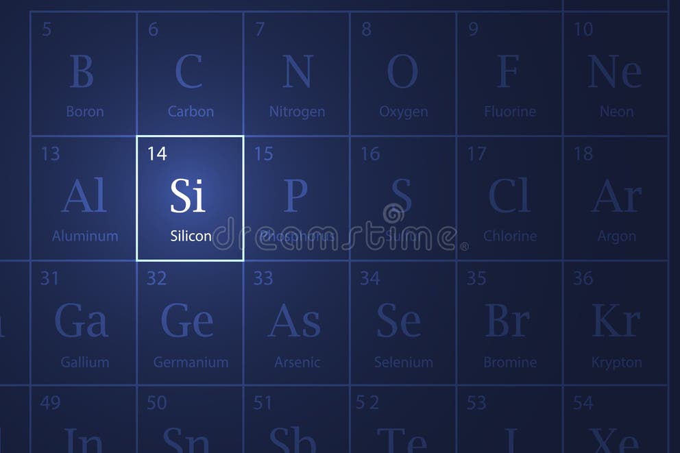 Silicon Element Glowing in a Dark Periodic Table Stock Illustration ...