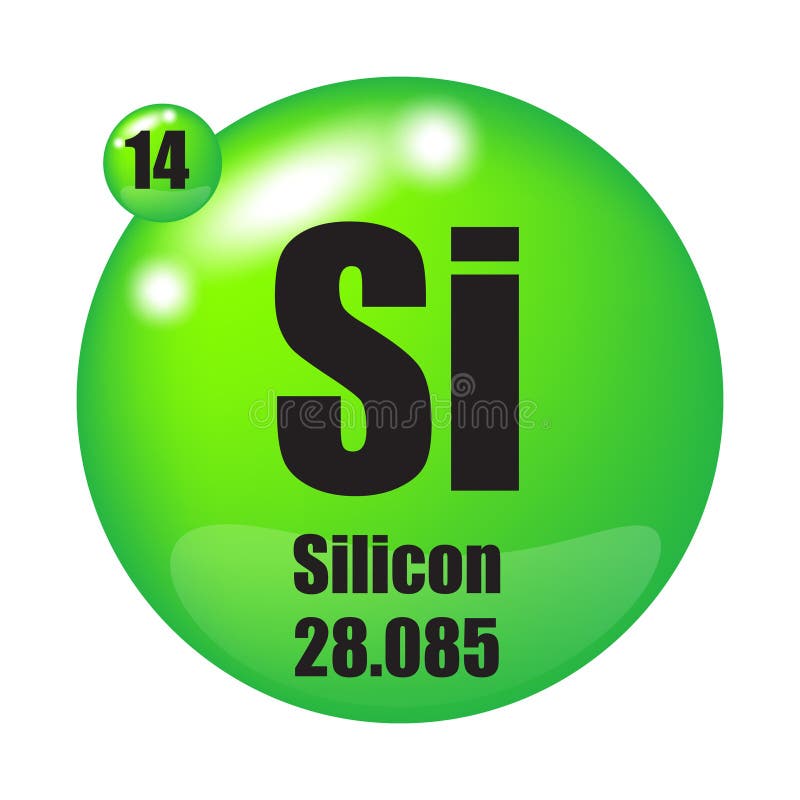 Silicon Element. Symbol Si. Atomic Number 14. Atomic Mass 28.085. Green ...