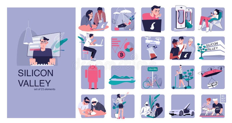 Silicon Valley Compositions Set Stock Vector - Illustration of team ...