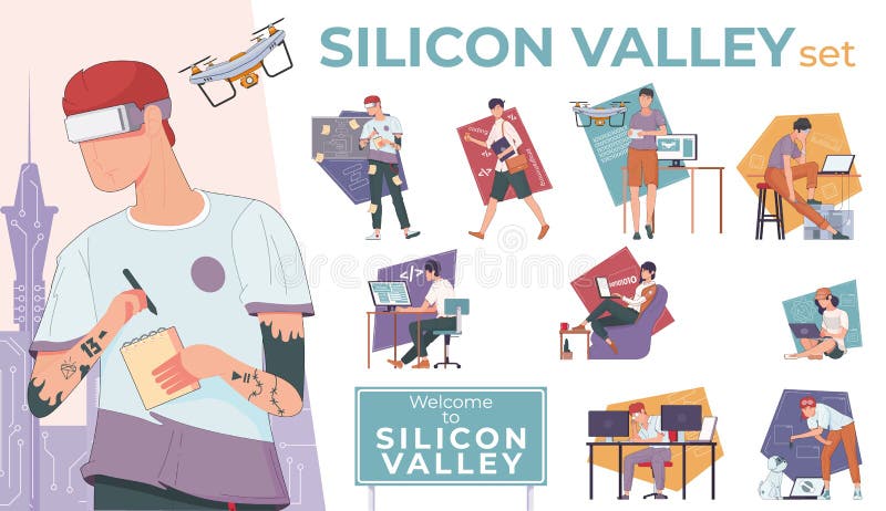 Silicon Valley Flat Compositions Stock Vector - Illustration of ...