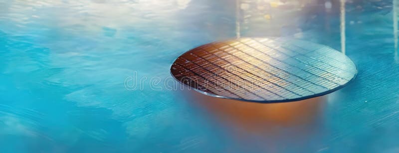 A Silicon Wafer on Blue Background. Delicate Intricacies of High ...