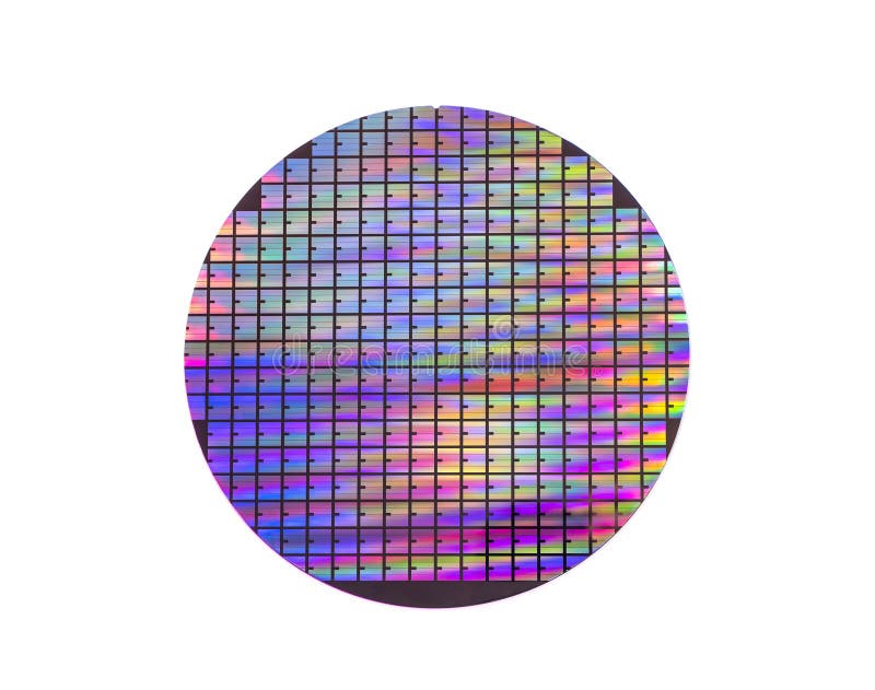Silicon Wafer with Chips Isolated on White Background Stock Photo ...
