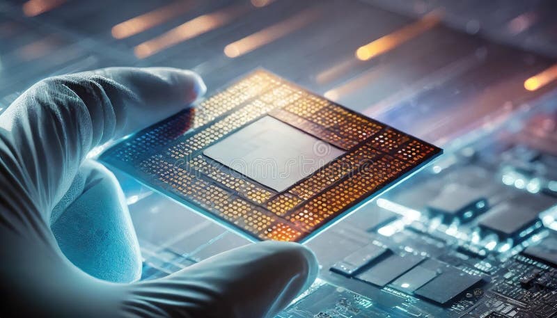 A Silicon Wafer Gleams Under a Blue Light, Reflecting a High-tech ...