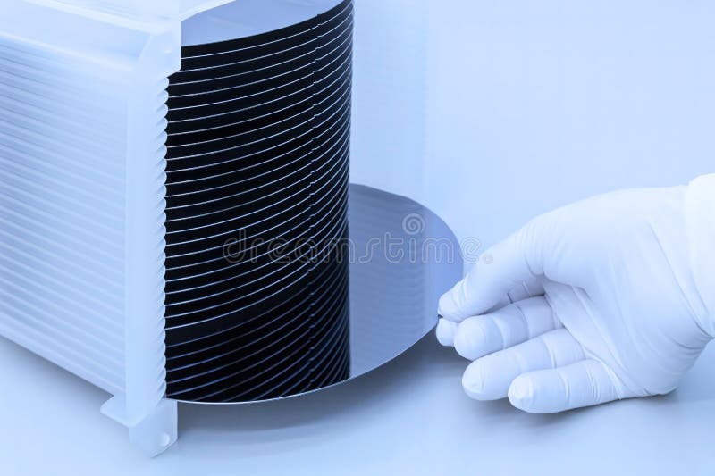 Silicon Wafer Inspection. a Batch of Silicon Wafers Packed in a Plastic ...