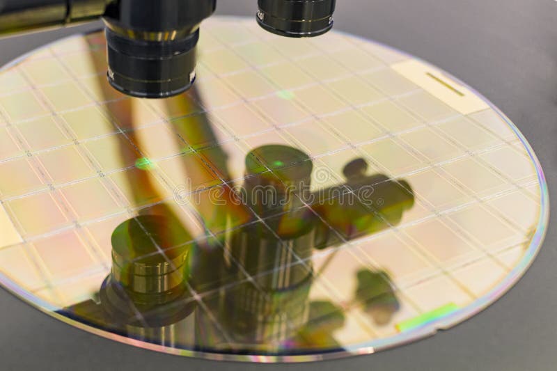 Silicon Wafer on Machine Process Examining in Microscope Stock Image ...
