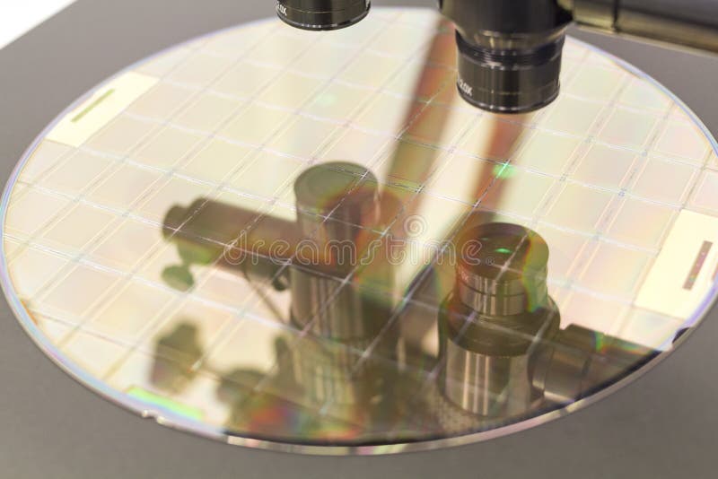 Silicon Wafer On Machine Process Examining In Microscope Stock Image ...