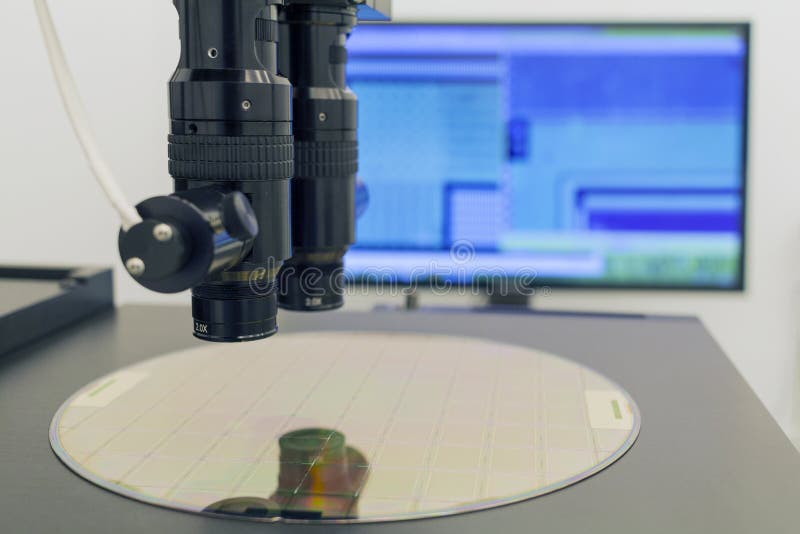 Silicon Wafer on Machine Process Examining in Microscope Stock Image ...