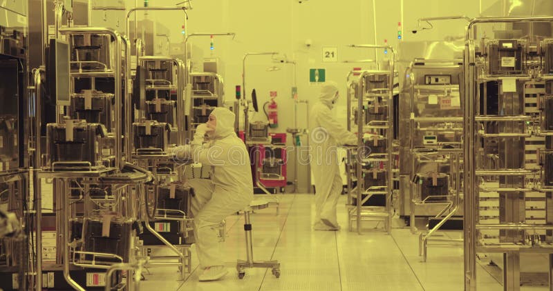 Silicon Wafer Manufacturing Process in a Clean Room Stock Footage ...