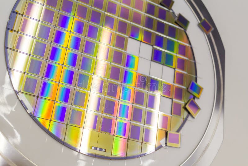 Silicon Wafer with Microchips Fixed in a Holder with a Steel Frame ...