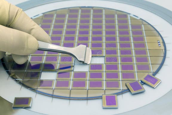 Silicon Wafer with Microchips, Fixed in a Holder with a Steel Frame on ...