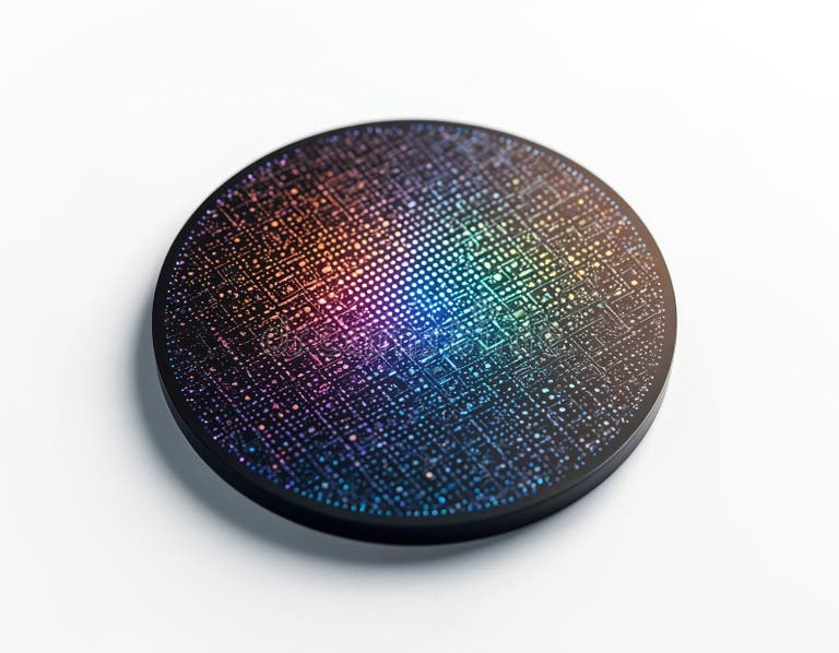 Silicon Wafer with Microchips Isolated on White. Semiconductor Disc ...