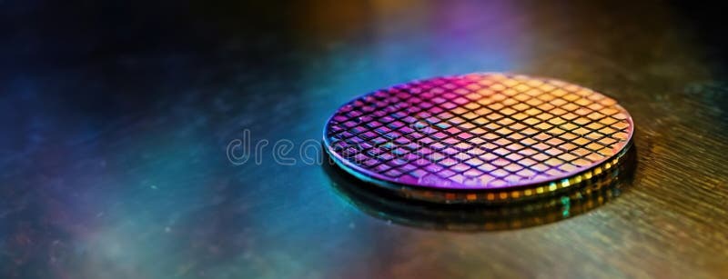 Silicon Wafer on a Reflective Surface with Vibrant Lighting Effects ...