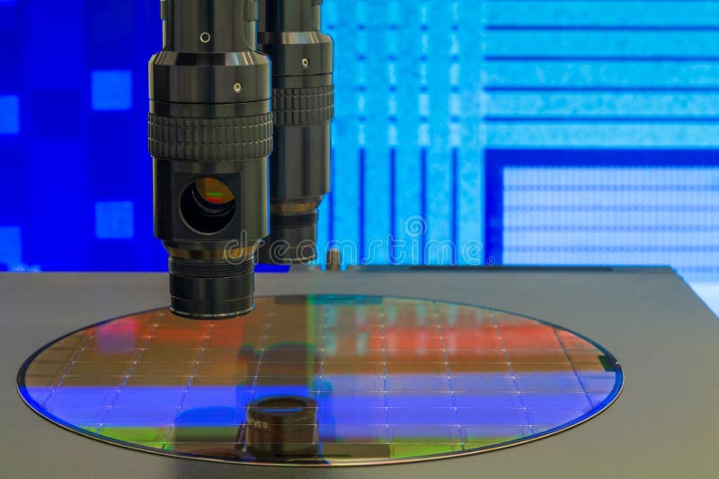 Silicon Wafer with Semiconductor Microchip on Machine Process Examining ...