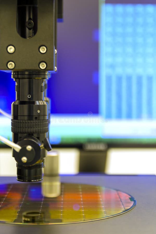 Silicon Wafer with Semiconductor Microchip on Machine Process Examining ...