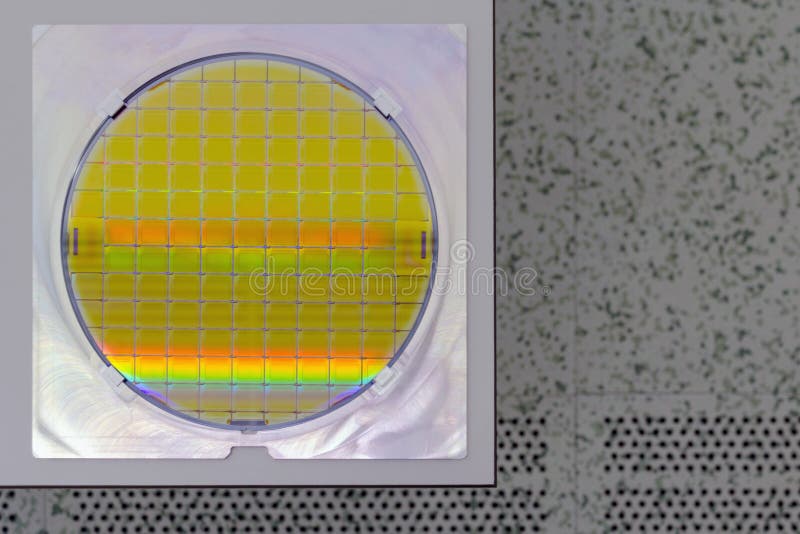 Silicon Wafer with Microchips Fixed in a Holder with a Steel Frame ...