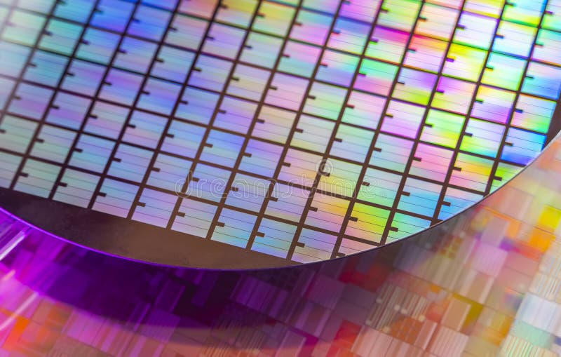 Silicon Wafers with Microchips Used in Electronics for the Fabrication ...