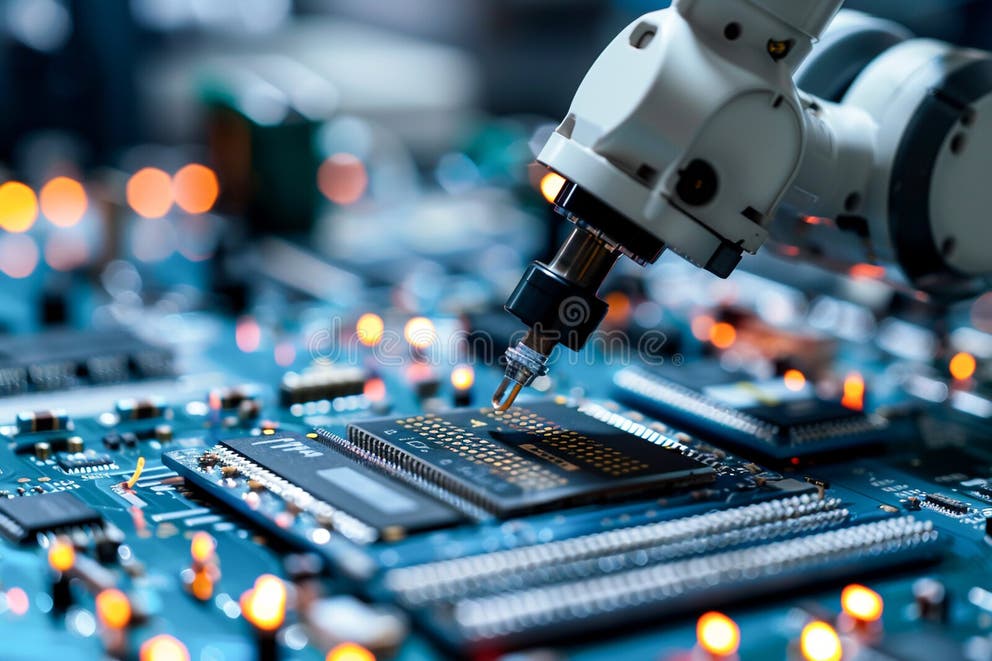 Silicon Wafers And Microcircuits With Automation System Control Application On Automate Robot