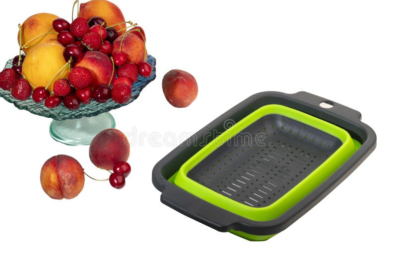 Silicone Colander Washing Fruits Vegetables White Background Stock ...
