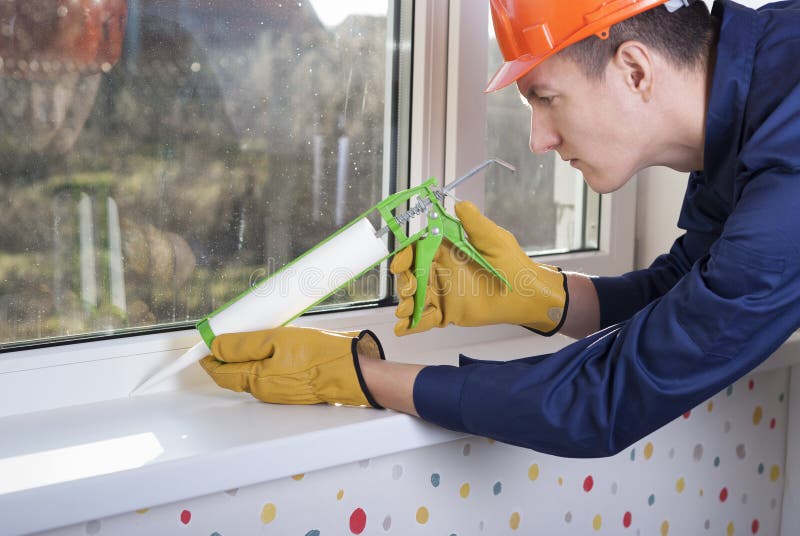 Silicone Sealant and Windows Stock Photo - Image of install ...