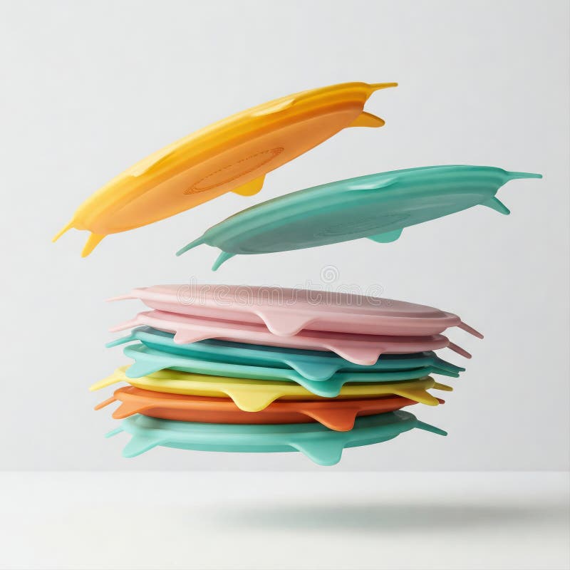 A Silicone Stretch Lid Set Stacked Together Stock Photo - Illustration ...