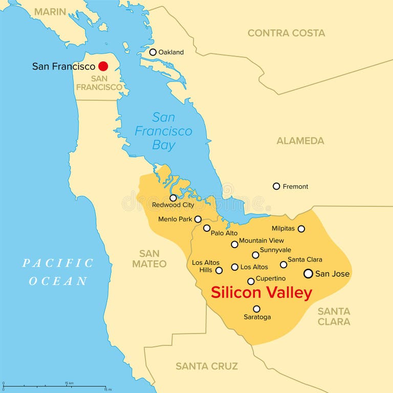 Silicon Valley, a Region in Northern California, USA, Political Map ...