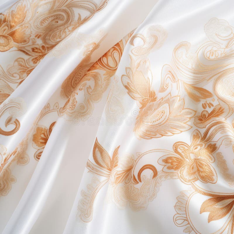 Luxurious White Silk Satin with Gold Floral Pattern - Uhd Image Stock ...