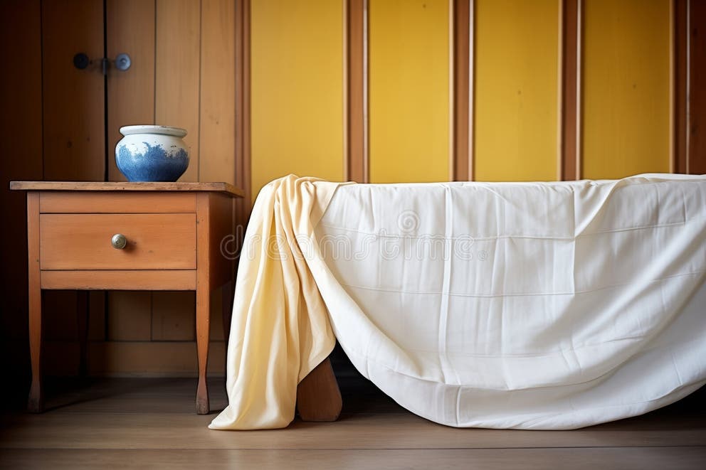 A Silk Bedspread Draped on a Wooden Bed Stock Image - Image of interior ...