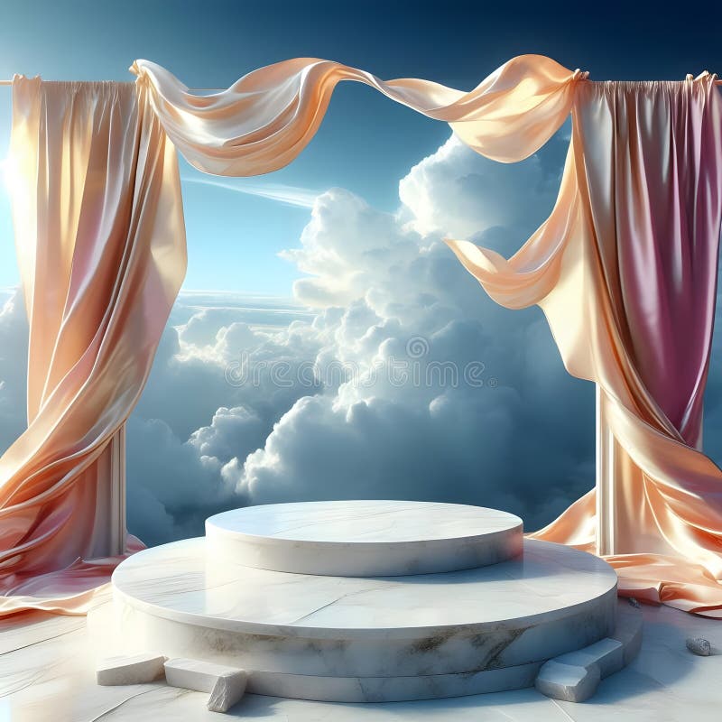 Silk Elegance Stone Rectangular Podium Under a Vivid Sky Stock ...