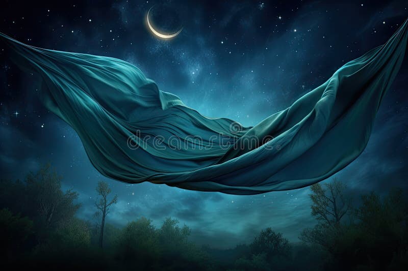 Silk Fabric Develops in the Wind. Night Forest, Sky and Moon Stock ...