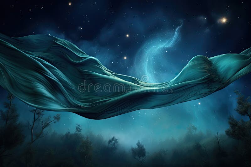 Silk Fabric Develops in the Wind. Night Forest, Sky and Moon Stock ...
