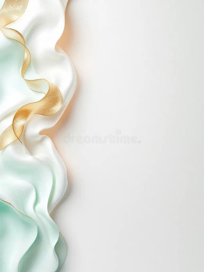 Silk Fabric in Green and White Colors Frames the Main Background. Stock ...