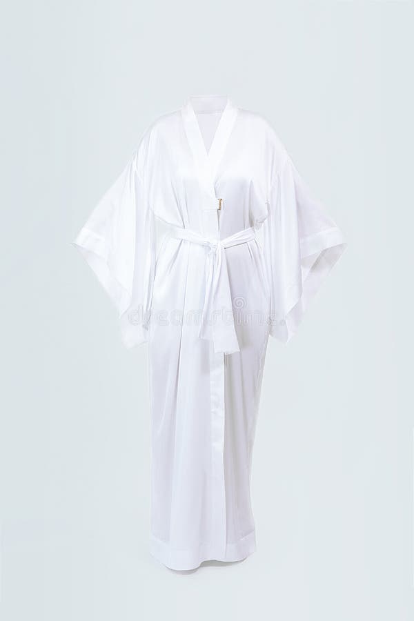 Silk Female Long White Robe Isolated on Grey Stock Photo - Image of ...