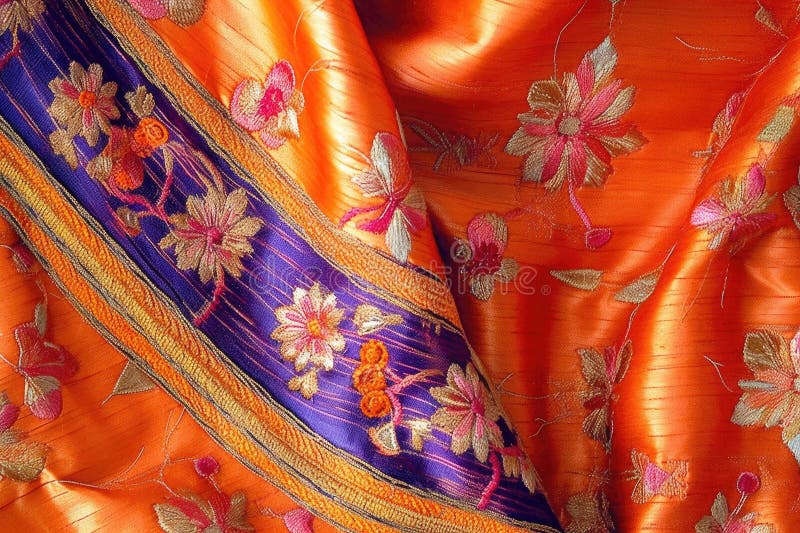 Silk Saree Fabric Texture and Design Close-up Stock Illustration ...