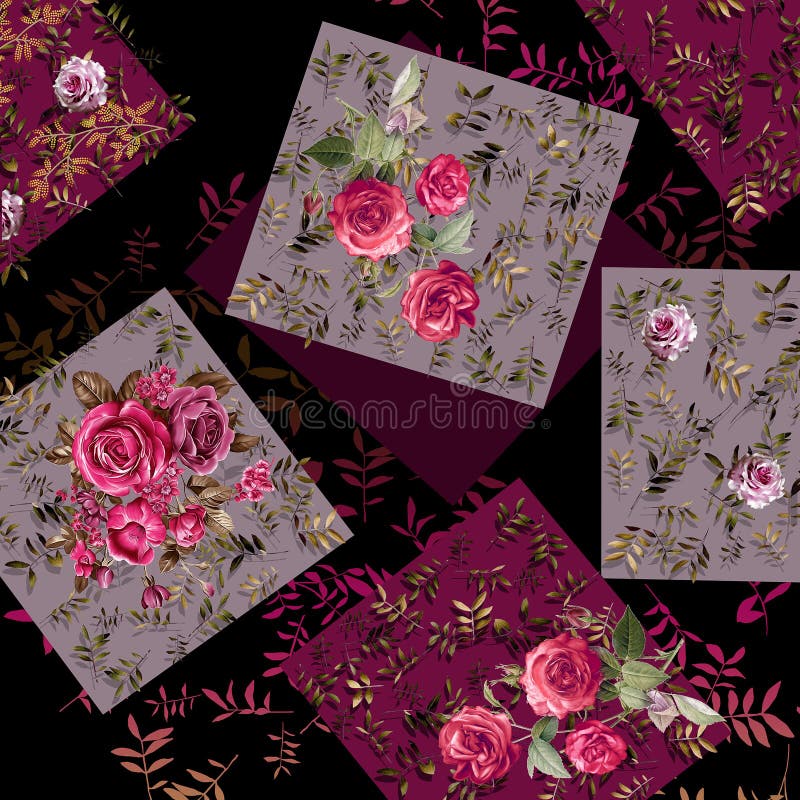 Silk Scarf Design. Pattern with Watercolor Flowers Floral Fabric Stock ...