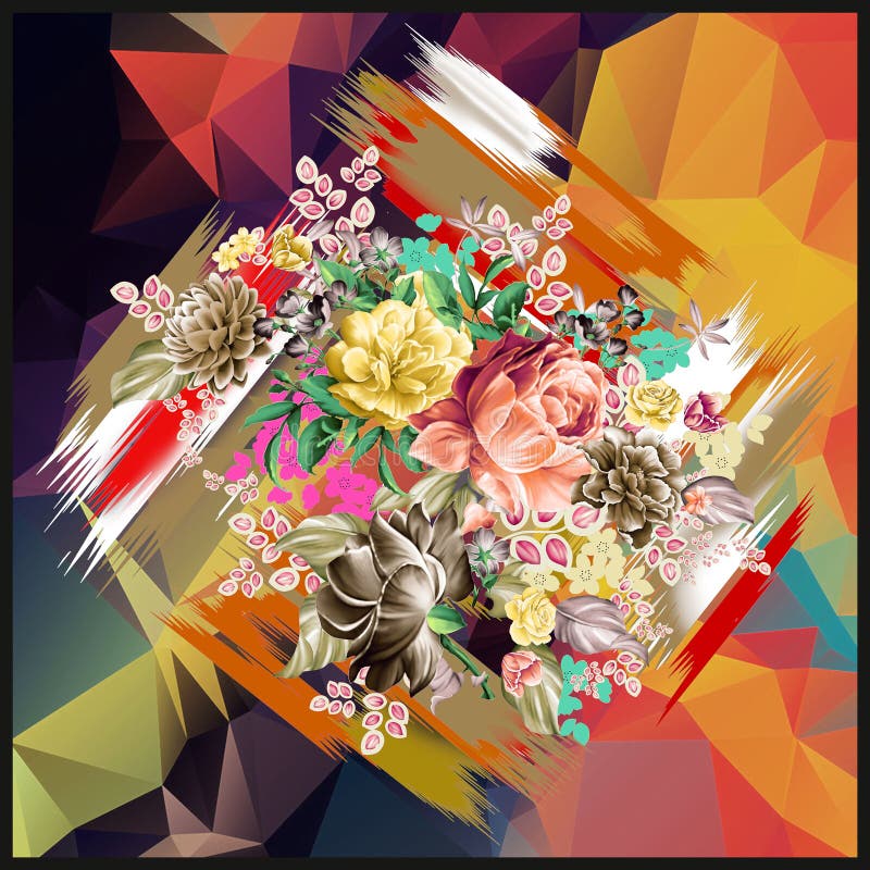 Silk Scarf Design. Pattern with Watercolor Flowers Floral Fabric Stock ...